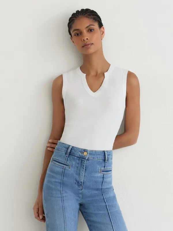 REISS Cotton-stretch Notch-detail Vest - White