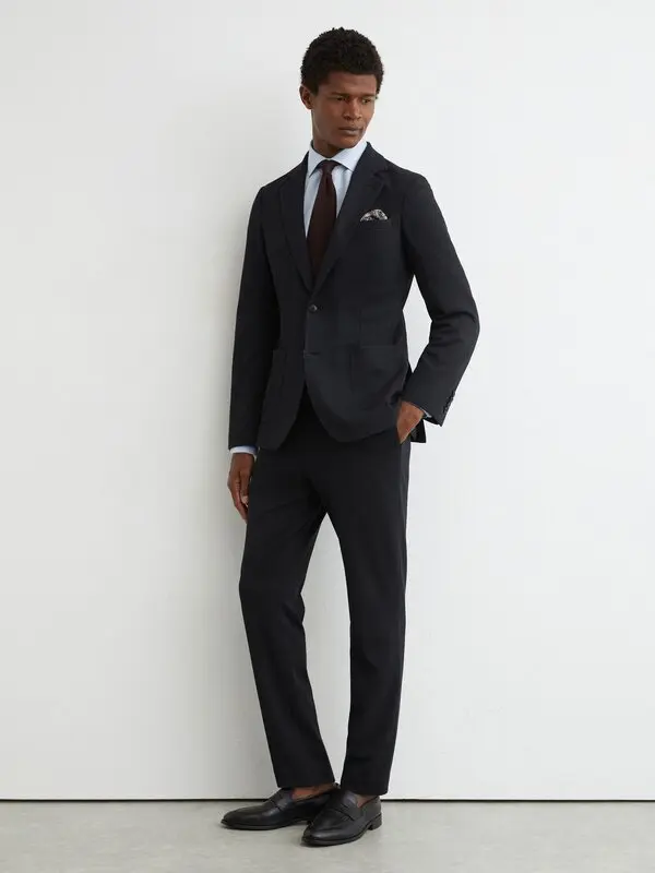 REISS Tailored Fit Textured Jersey Single-breasted Suit Blazer - Navy