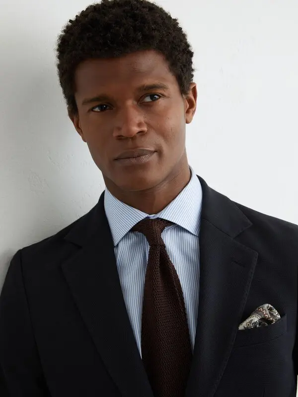 REISS Tailored Fit Textured Jersey Single-breasted Suit Blazer - Navy