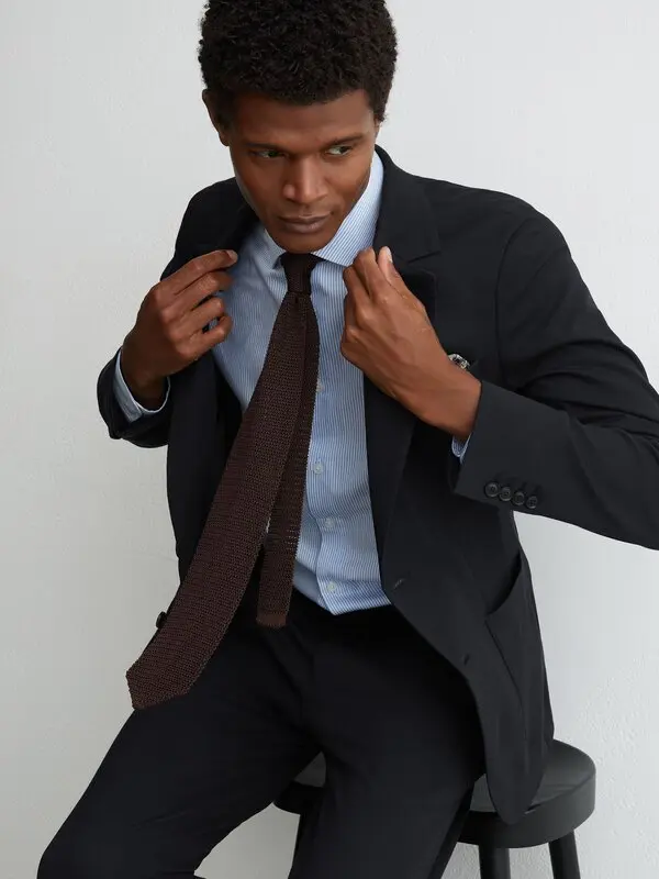 REISS Tailored Fit Textured Jersey Single-breasted Suit Blazer - Navy