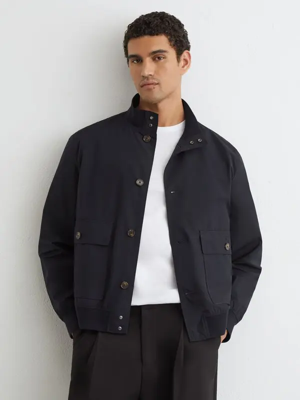 REISS Technical Button-through Bomber Jacket - Navy