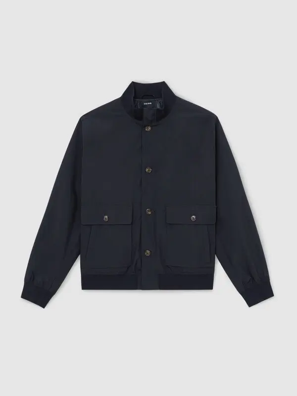 REISS Technical Button-through Bomber Jacket - Navy