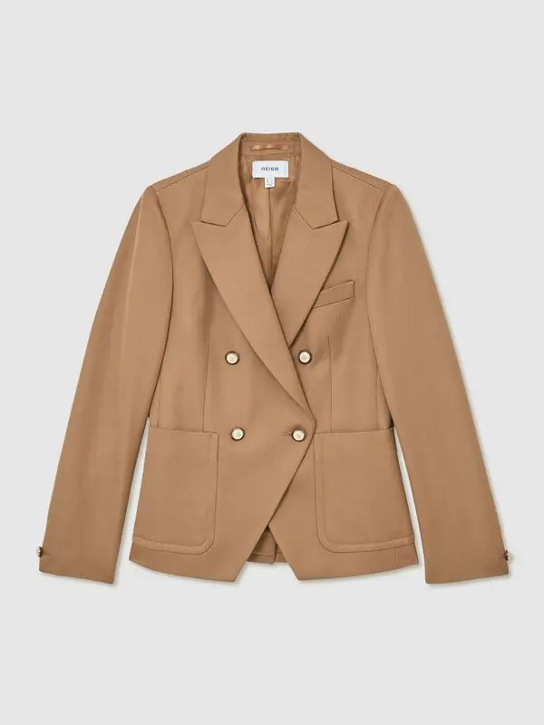 REISS Wool-blend Double-breasted Blazer - Camel