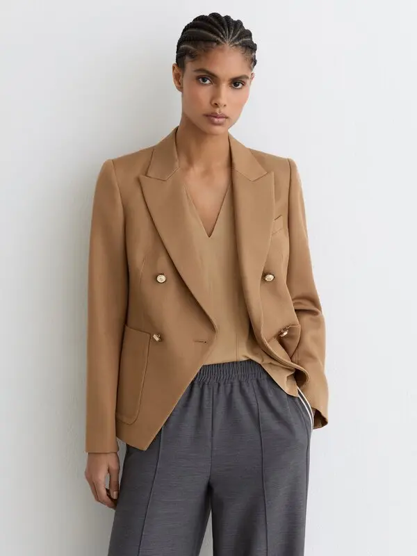 REISS Wool-blend Double-breasted Blazer - Camel