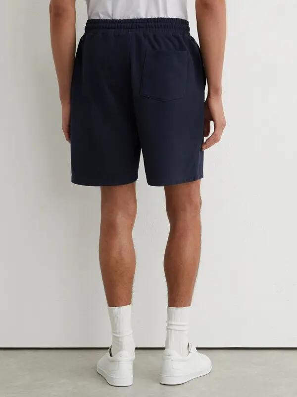 REISS Monogram Embroidered Cotton Shorts - Navy