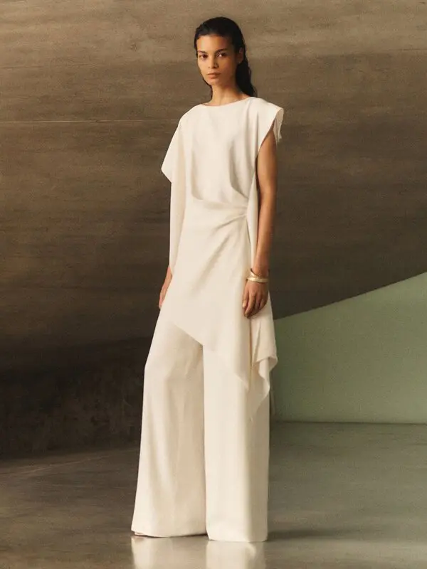 REISS Asymmetric Drape Mini Dress - Ivory
