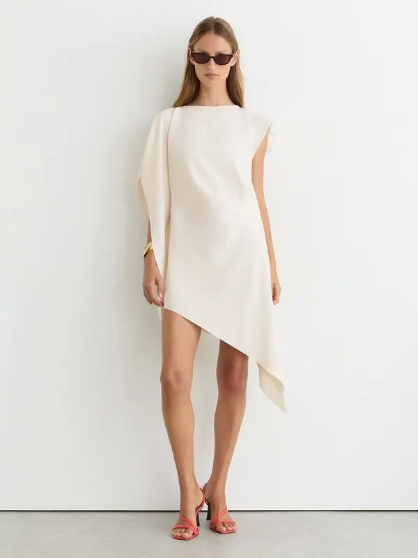 REISS Asymmetric Drape Mini Dress - Ivory