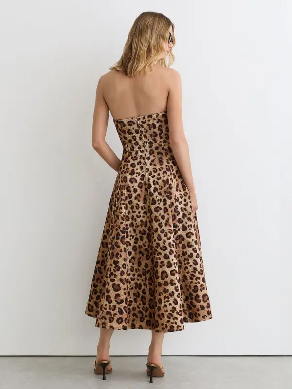 REISS Strapless Leopard-print Corset Midi Dress - Neutral