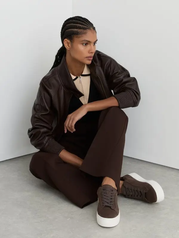 REISS Francesca Leather Low-top Trainers - Chocolate