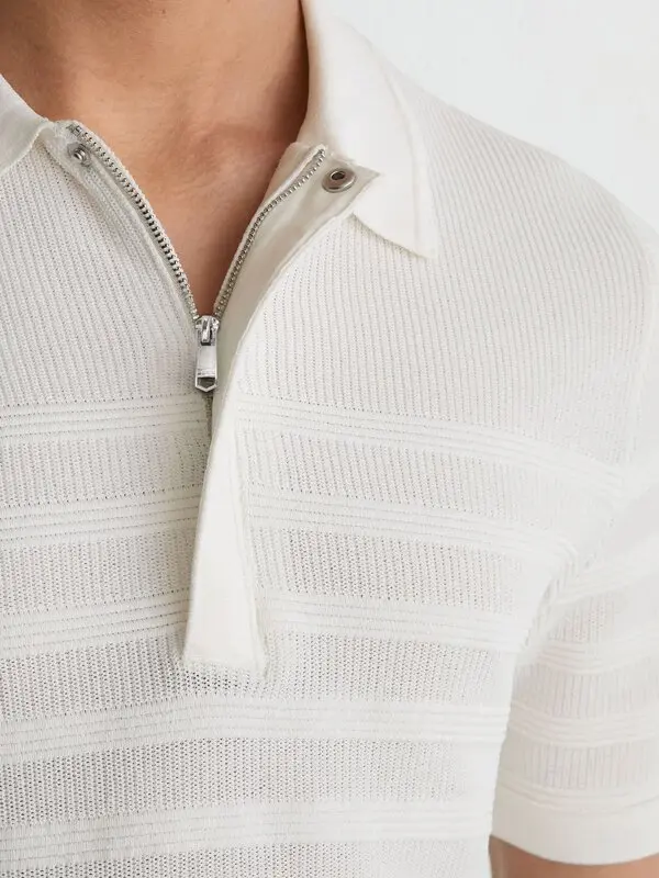 REISS Cotton-blend Textured-knit Half-zip Polo Shirt - White