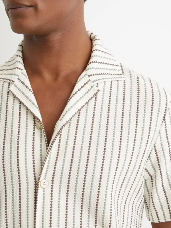 REISS Brown & Ecru Textured-stripe Cuban-collar Shirt Cotton-blend - Green/brown Multi