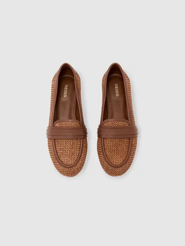 REISS Raffia Leather Trim Loafers