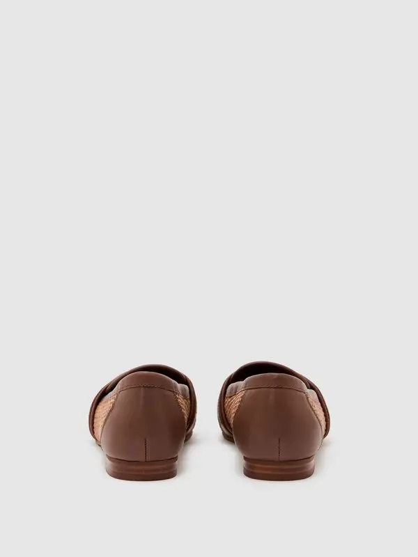 REISS Raffia Leather Trim Loafers