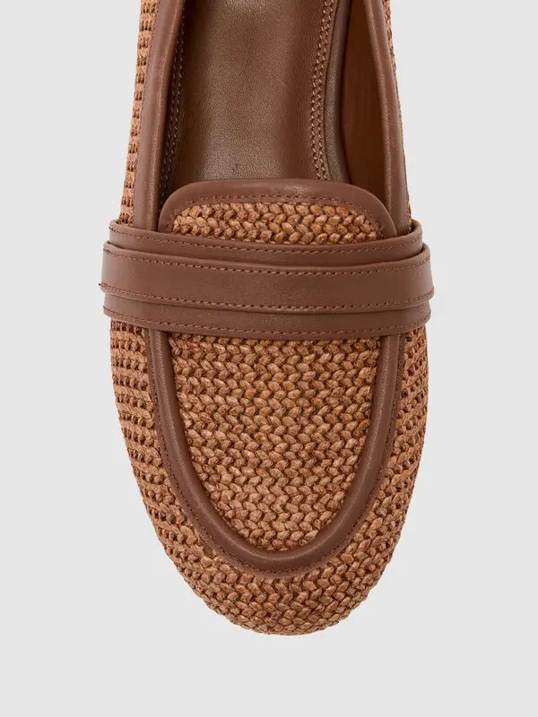 REISS Raffia Leather Trim Loafers