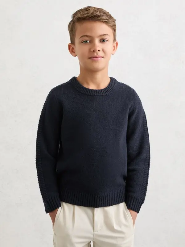 REISS 3-9 Yrs Wool-blend Rib-detail Jumper - Navy
