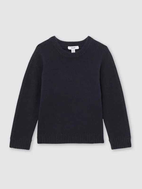 REISS 3-9 Yrs Wool-blend Rib-detail Jumper - Navy