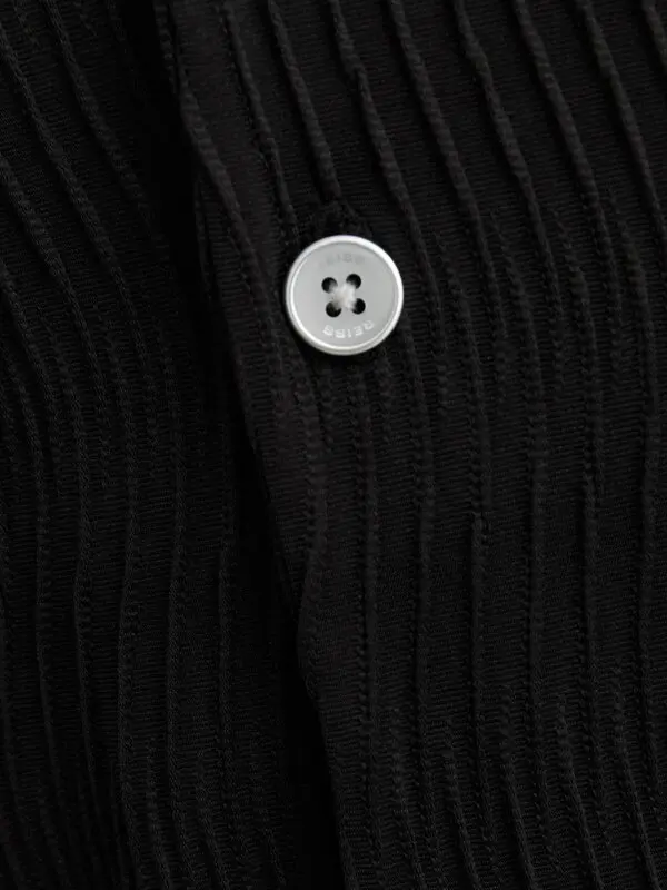 REISS Textured-wave Cuban-collar Shirt - Black