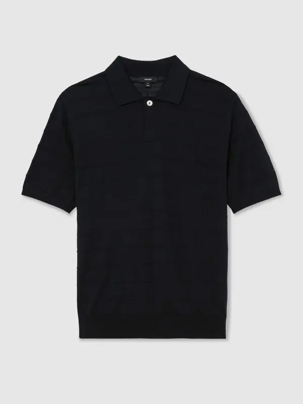 REISS Check-texture Short-sleeve Polo Jumper With Wool