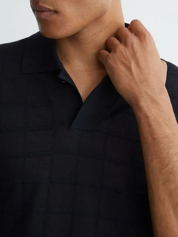 REISS Check-texture Short-sleeve Polo Jumper With Wool
