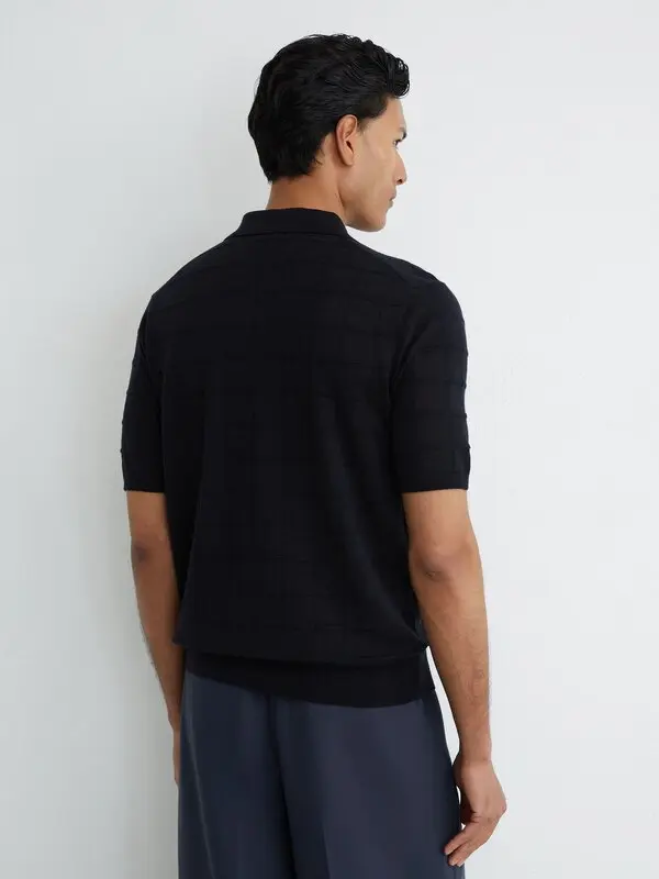 REISS Check-texture Short-sleeve Polo Jumper With Wool