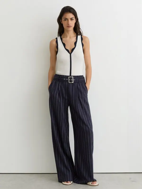 REISS Scallop-trim Rib-knit Vest