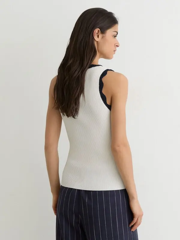 REISS Scallop-trim Rib-knit Vest