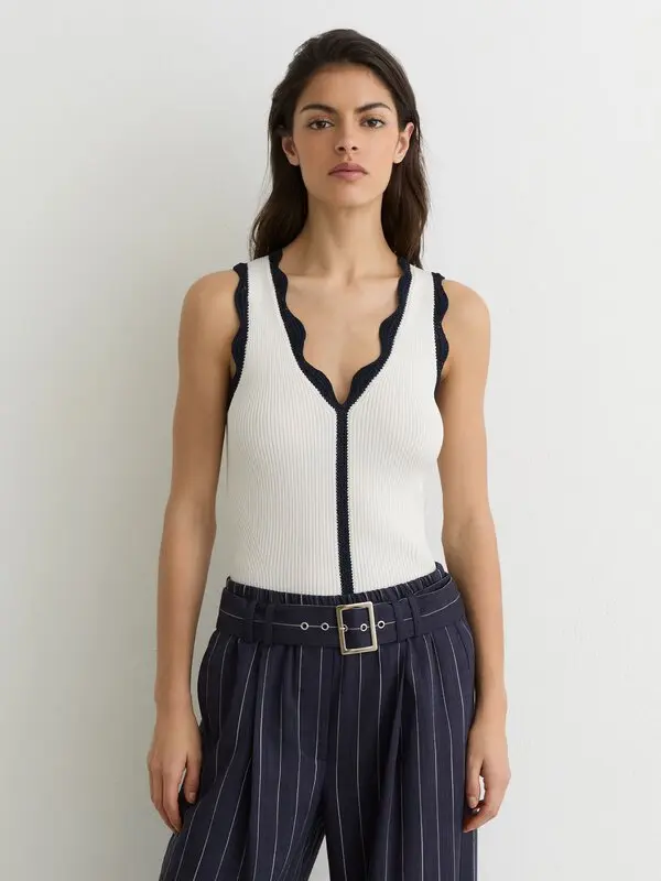 REISS Scallop-trim Rib-knit Vest