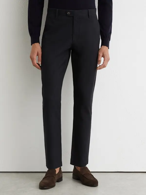 REISS Cotton Piqué Chino Trousers - Navy