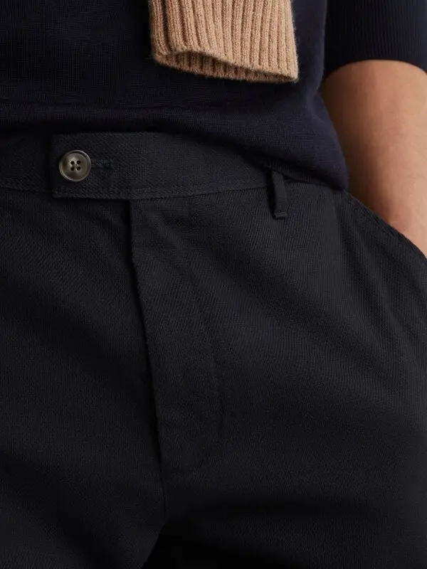 REISS Cotton Piqué Chino Trousers - Navy