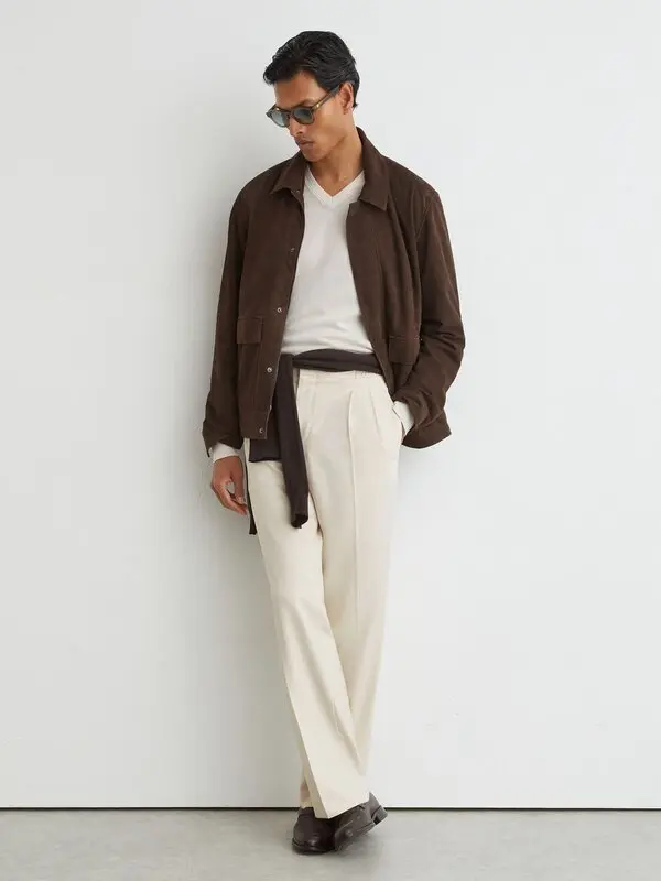 REISS Relaxed Twill Drawstring Trousers - Ecru