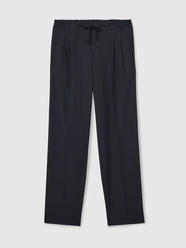REISS Relaxed Twill Drawstring Trousers - Navy