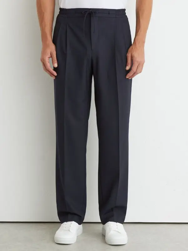 REISS Relaxed Twill Drawstring Trousers - Navy