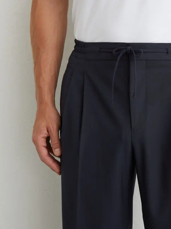 REISS Relaxed Twill Drawstring Trousers - Navy