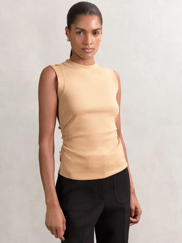 REISS Fine-rib Ruched Vest Top