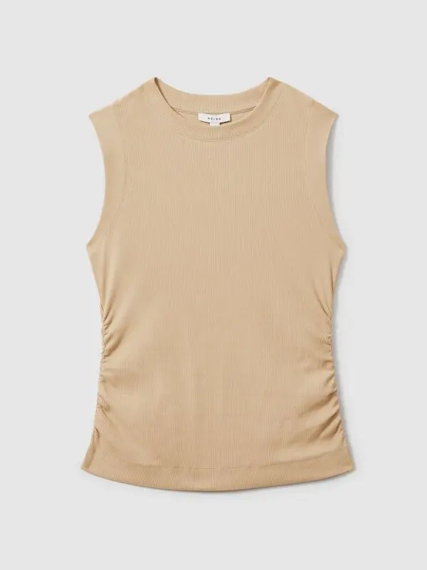 REISS Fine-rib Ruched Vest Top