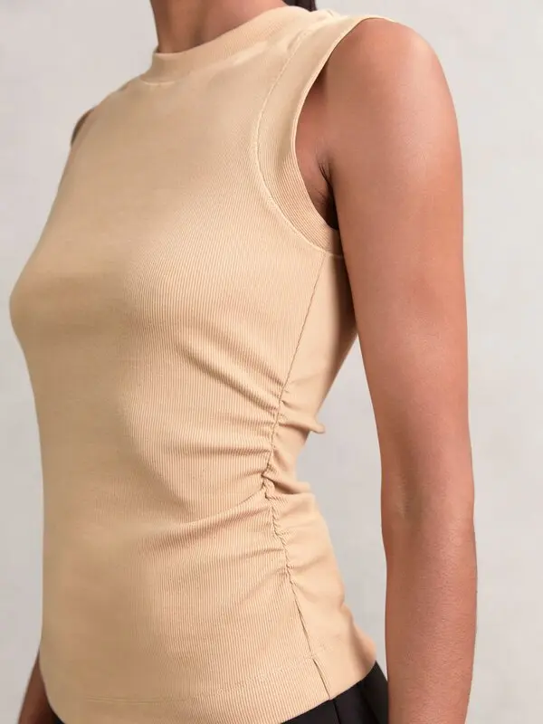 REISS Fine-rib Ruched Vest Top