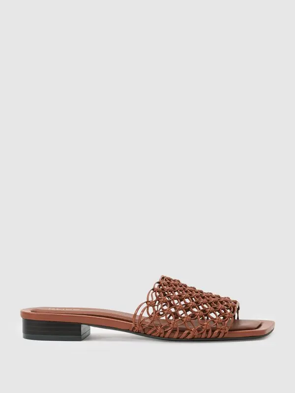 REISS Woven Flat Denim Sandals - Tan