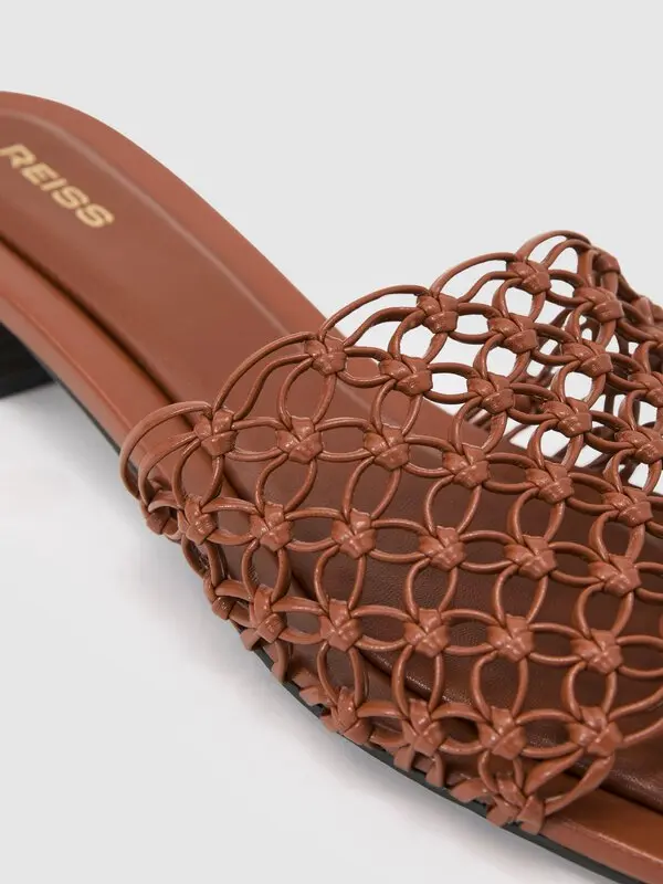REISS Woven Flat Denim Sandals - Tan