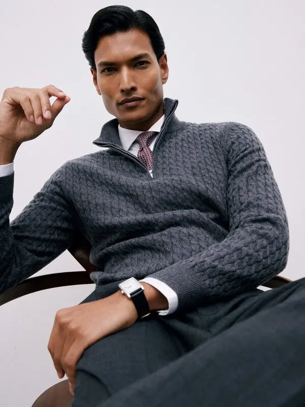REISS Atelier Cashmere Cable Zip Jumper