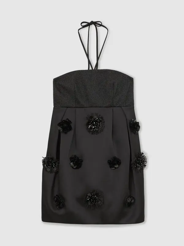 REISS Atelier Satin Embellished Corset Dress