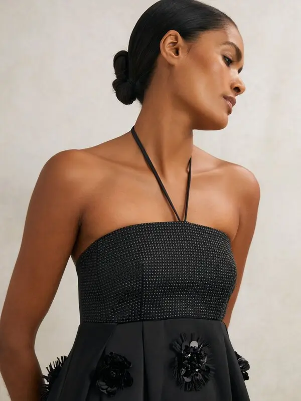 REISS Atelier Satin Embellished Corset Dress