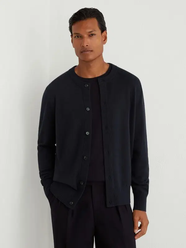REISS Wool-cashmere Jersey-knit Cardigan - Navy
