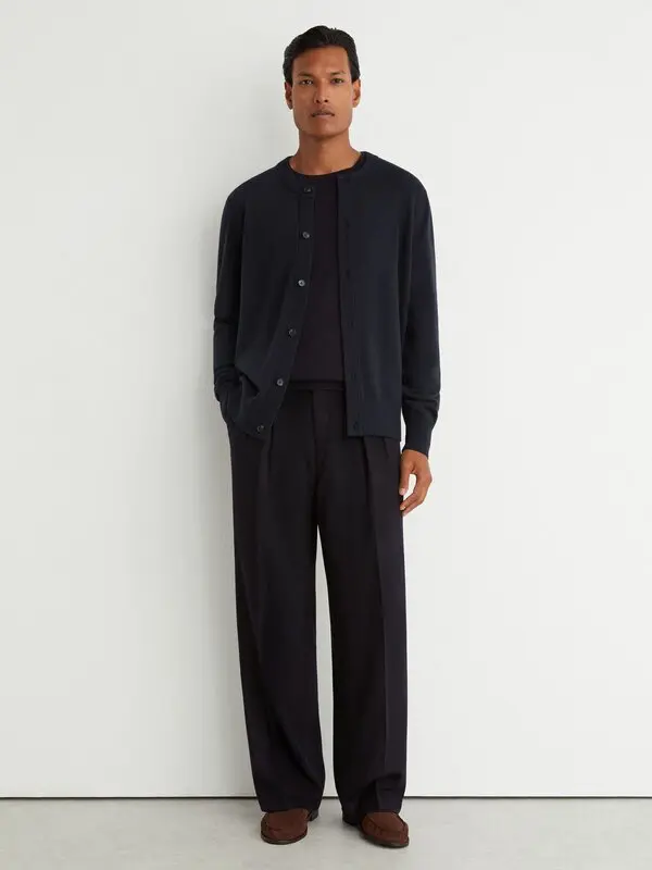 REISS Wool-cashmere Jersey-knit Cardigan - Navy