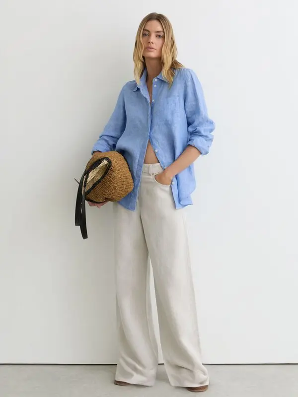 REISS Linen Button-through Shirt - Blue