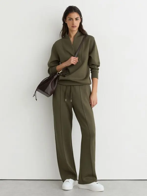 REISS Premium Interlock Shawl-neck Sweatshirt With - Khaki Green