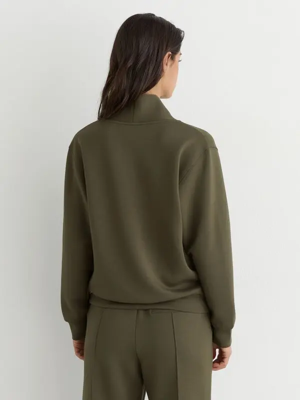 REISS Premium Interlock Shawl-neck Sweatshirt With - Khaki Green
