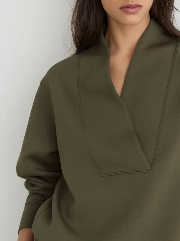 REISS Premium Interlock Shawl-neck Sweatshirt With - Khaki Green