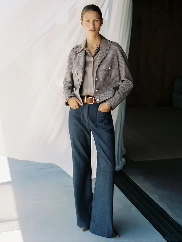 REISS Flannel Patch-pocket Flared Trousers With Wool