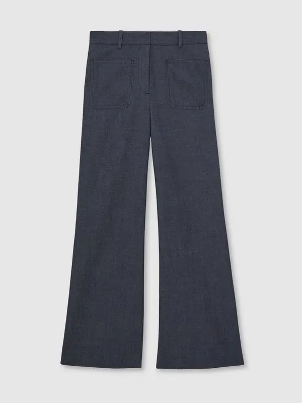 REISS Flannel Patch-pocket Flared Trousers With Wool