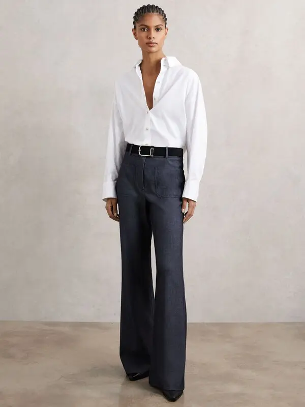 REISS Flannel Patch-pocket Flared Trousers With Wool